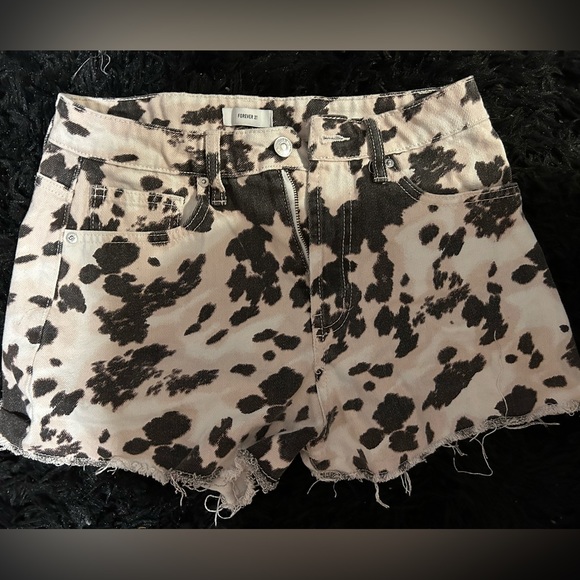 Forever 21 | Shorts | High Rise Cow Print Shorts With Fringe Bottoms ...
